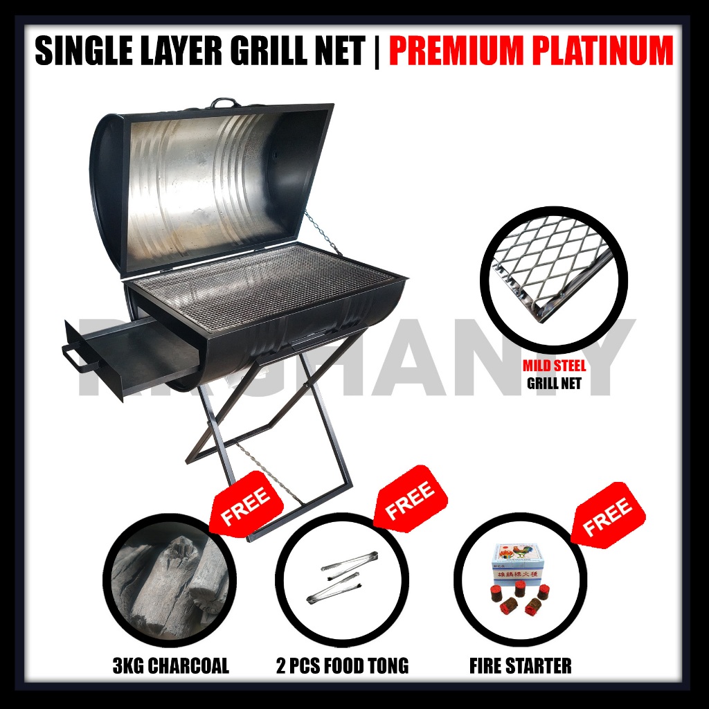 BBQ Grill Outdoor Drum Set Tong Drum 200L BBQ Set Complete With Sliding Charcoal Tray And Grill ...
