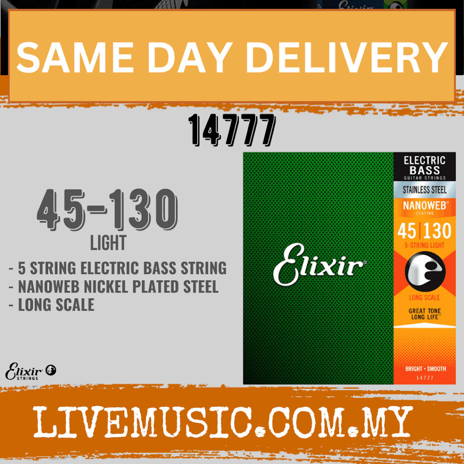 Elixir 14777 Nanoweb Stainless Steel 5 String Electric Bass Strings ...