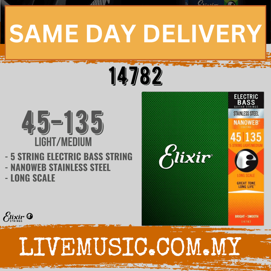 Elixir 14782 Nanoweb Coated Stainless Steel 5-String Electric Bass ...