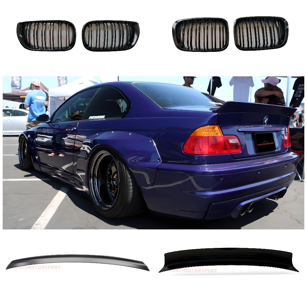 3 SERIES E46 FIT M3 DUCKTAIL WING SPOILER DOUBLE SLAT FRONT KIDNEY ...