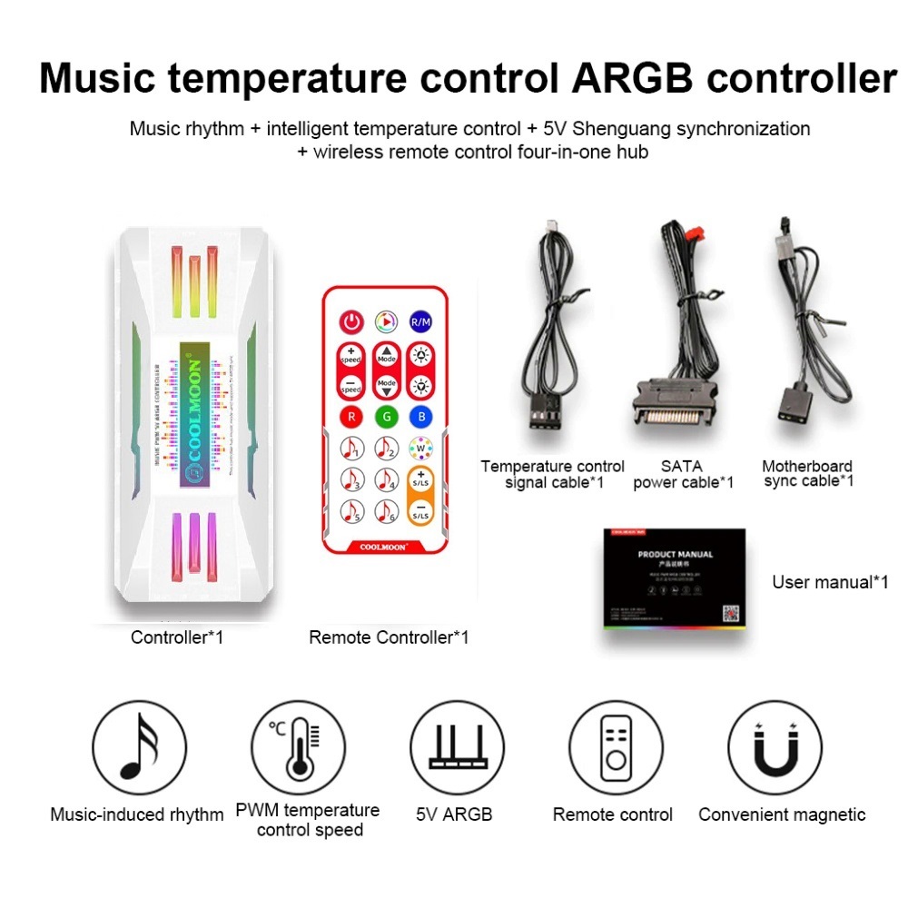 COOLMOON ARGB Hub ( 5V 3PIN ARGB + 4 Pin PWM ) PC Case CPU Fan ...