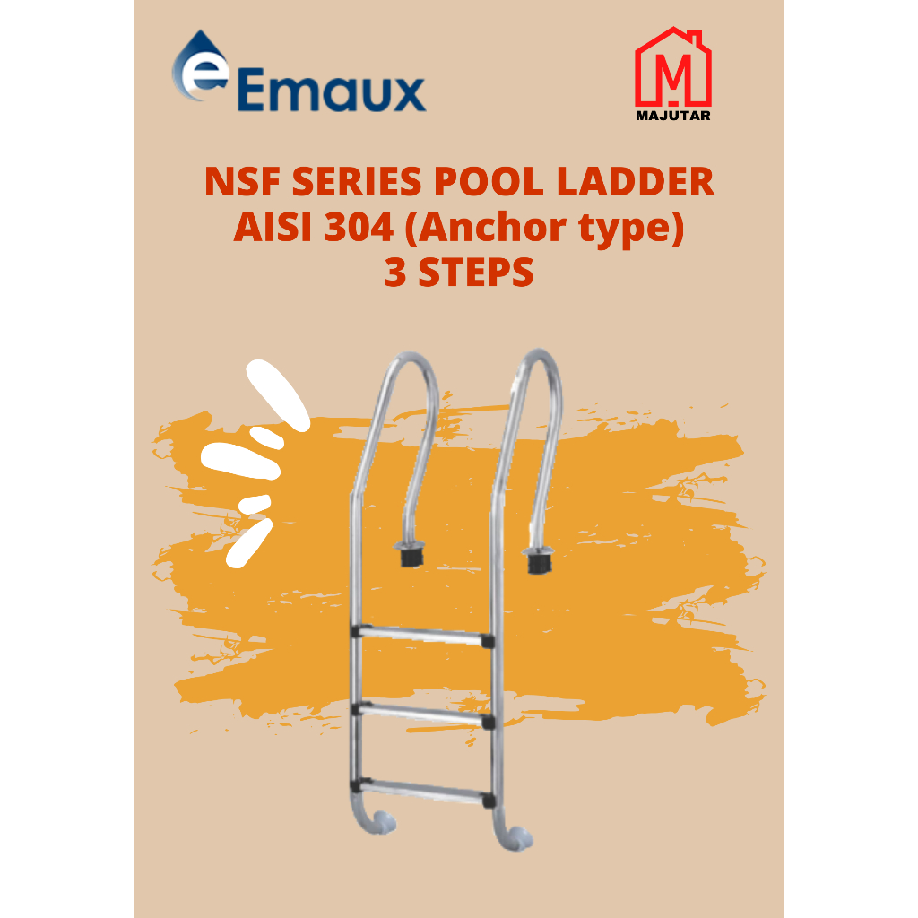 Emaux NSF Series 3 Stepp Pool Ladder WITH Anti-Slip Pad Anchor Type ...