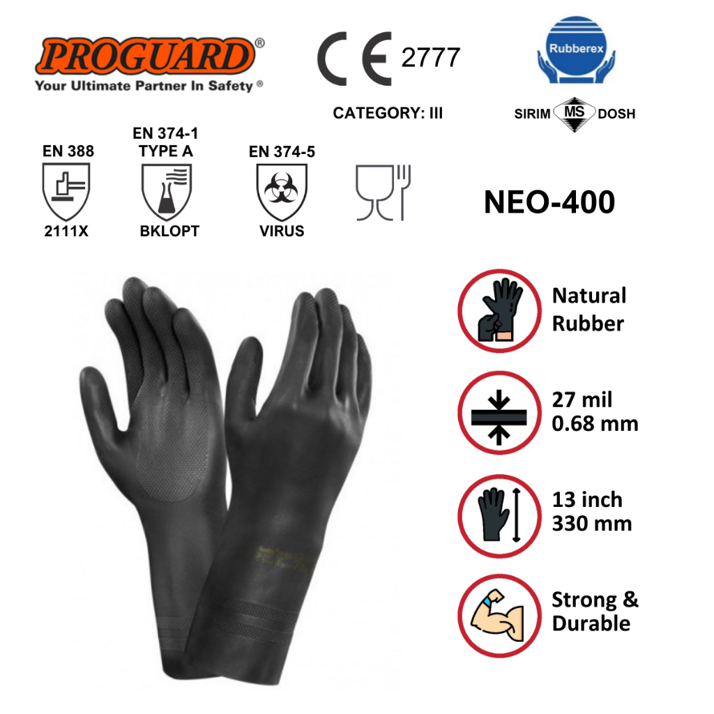 Rubberex 13" NEO-400 Heavy Duty Reusable Neoprene Lining Rubber Glove ...