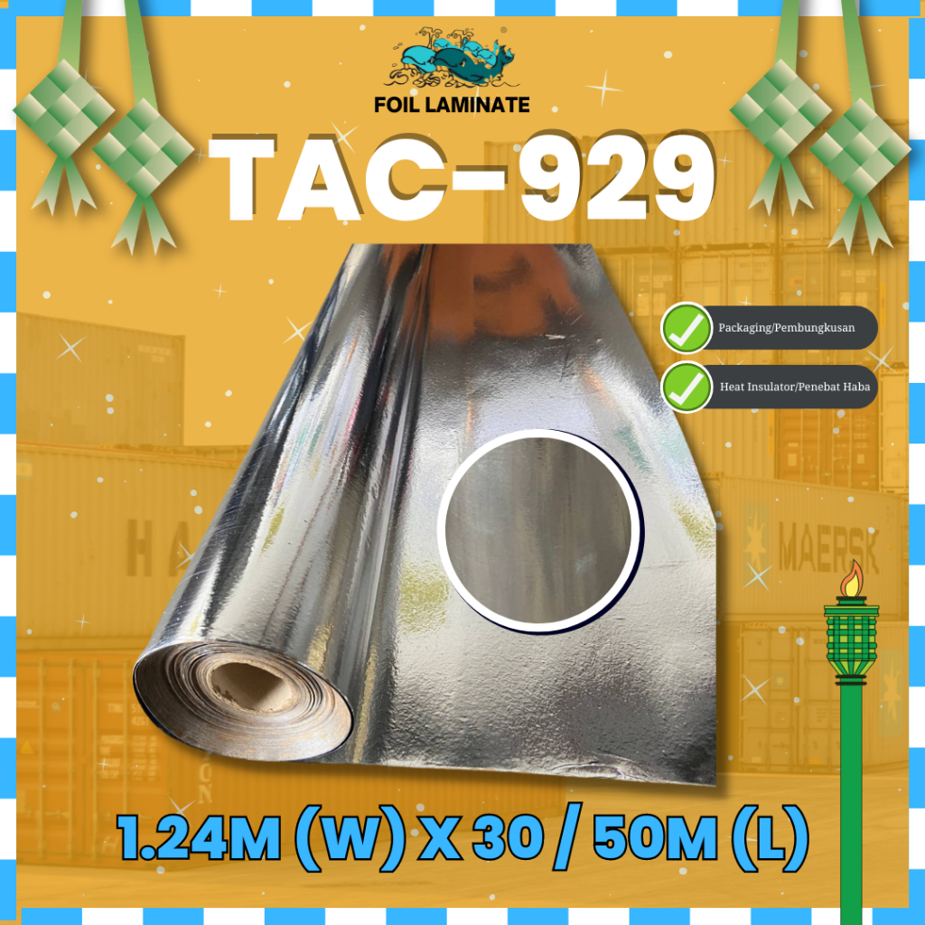 TAC-929 Aluminium Foil Paper Foil 30M (L) & 50M (L) Packaging Penebat ...