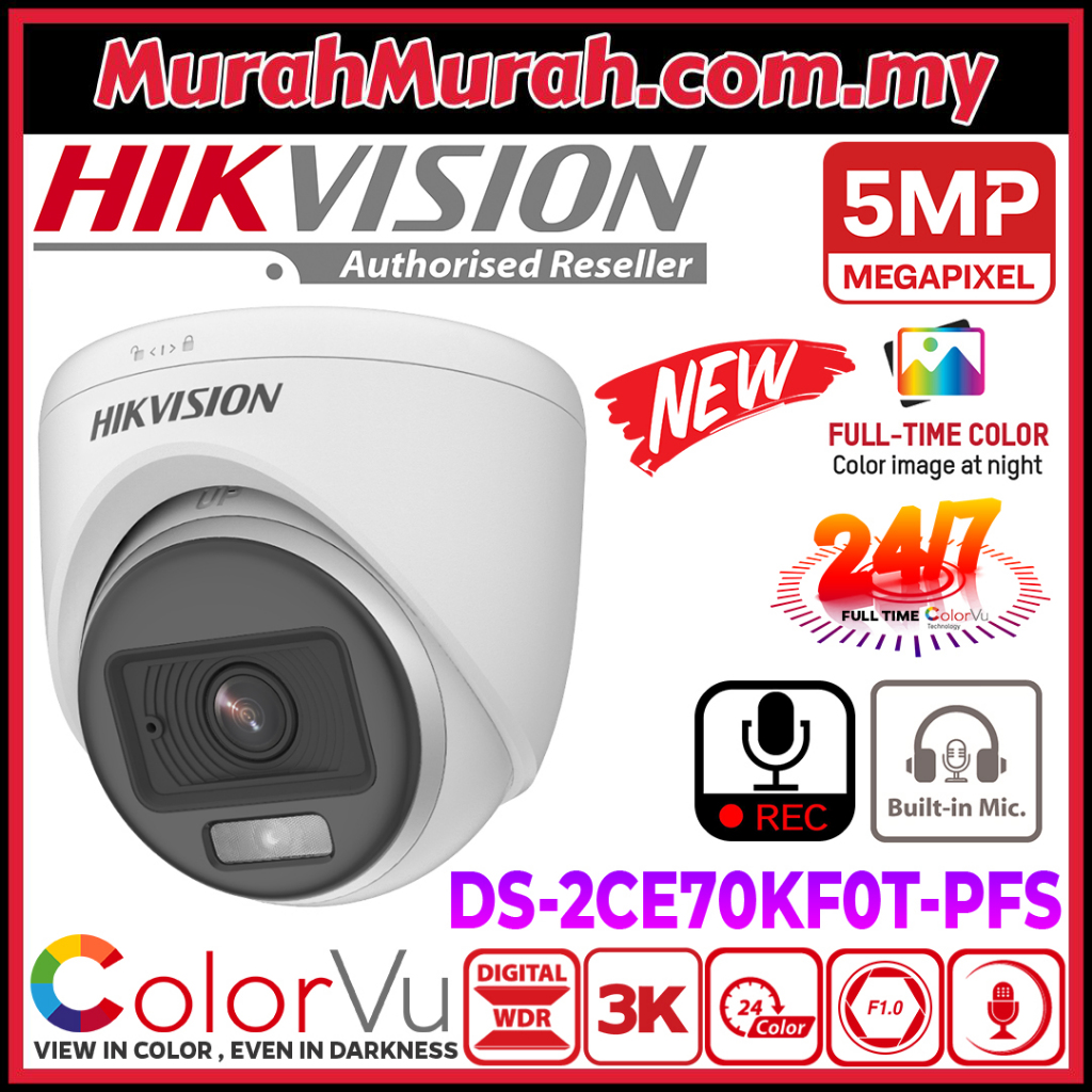HIKVISION ColorVu 5MP Indoor Dome TVI Camera 5.0MP HIK DS-2CE70KF0T-PFS ...