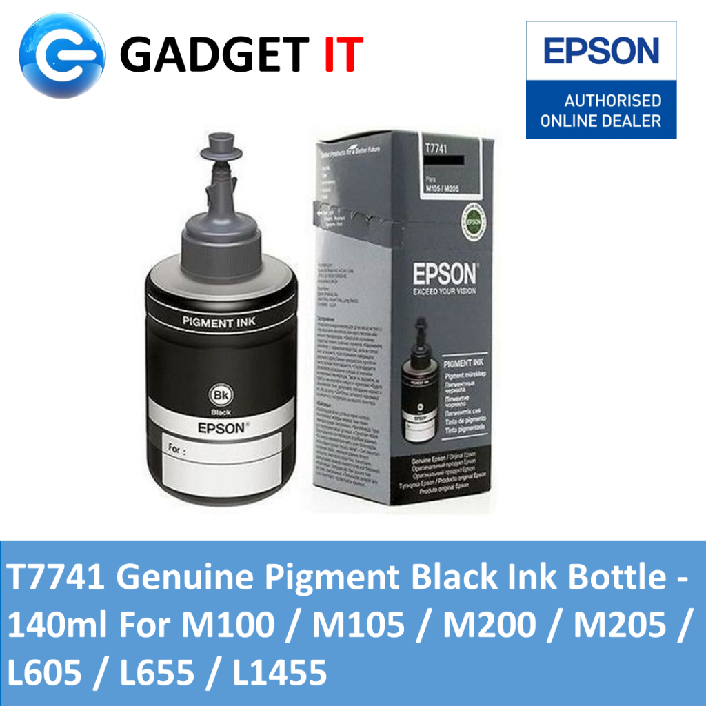 Epson Original T7741 Pigment Black Ink Bottle - 140ml (for M100 / M200 ...