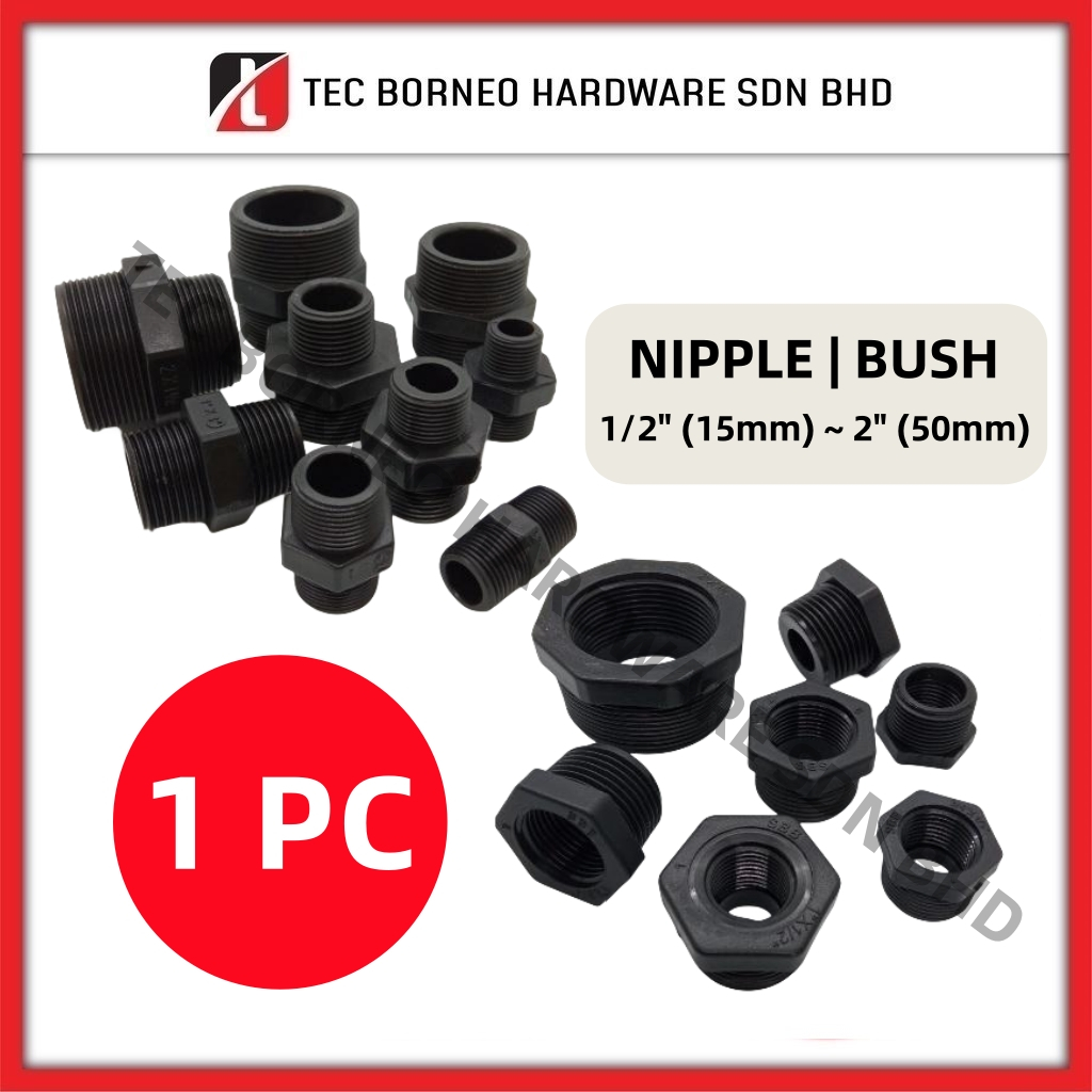 TEC [1 PC] PP Bush OR Nipple Threaded Fitting Fittings Pipe Reducing Bush Nipple HDPE BSP Poly ...