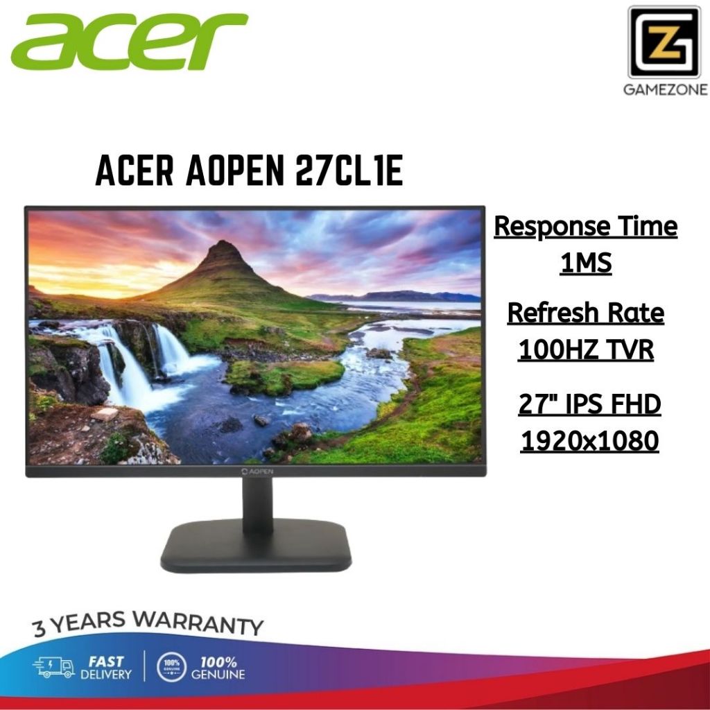 ACER AOPEN 27CL1E / 27CL1 E 27" MONITOR ( 27" IPS FHD / 1MS(TVR) / 100HZ / AMD FREESYNC / VGA ...