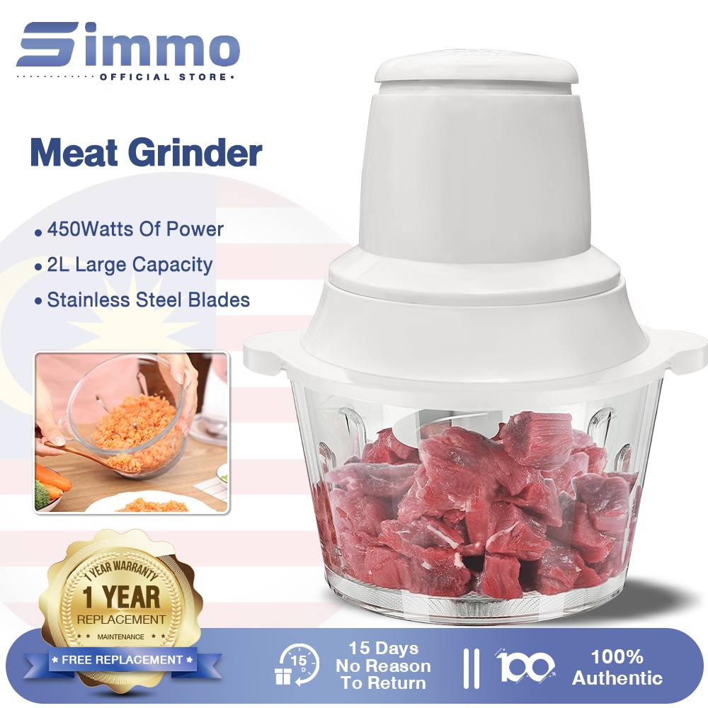 SIMMO Chopper Blender Electric Meat Grinder Stainless Steel Food Processor 2L Light ...