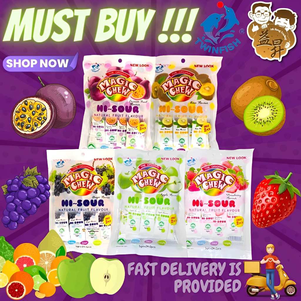 24+2's x 5gm - TwinFish The Original Magic Chew Hi~Sour Natural Fruit ...