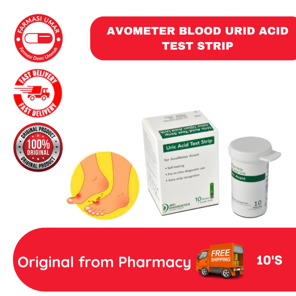 AVOMETER URIC ACID TEST STRIP 10'S (STRIP CEK ASID URIK/GOUT) | Shopee ...