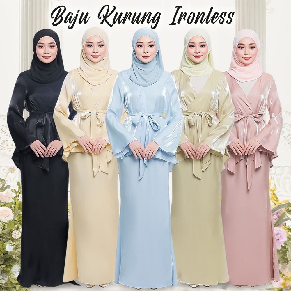 DAMIA KURUNG Baju Raya 2025 Shantung Silk Baju Kurung Moden Muslimah plain premium satin ...
