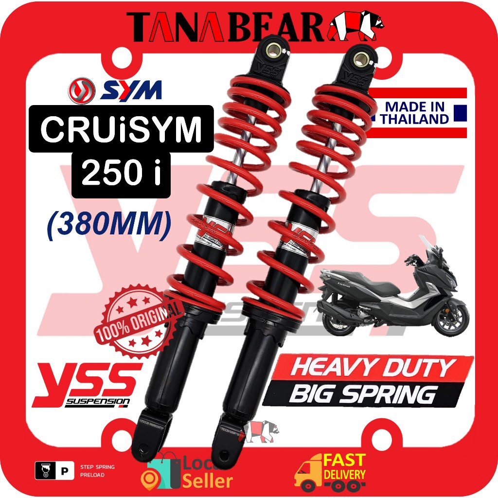 YSS CRUiSYM (380MM) Big Spring Heavy Duty adjustable absorber twinshock ...