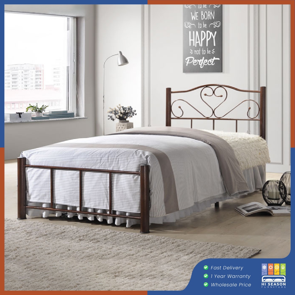 HI SEASON Single Size Bed Metal Frame/Bingkai Katil Bujang/Copper/White ...