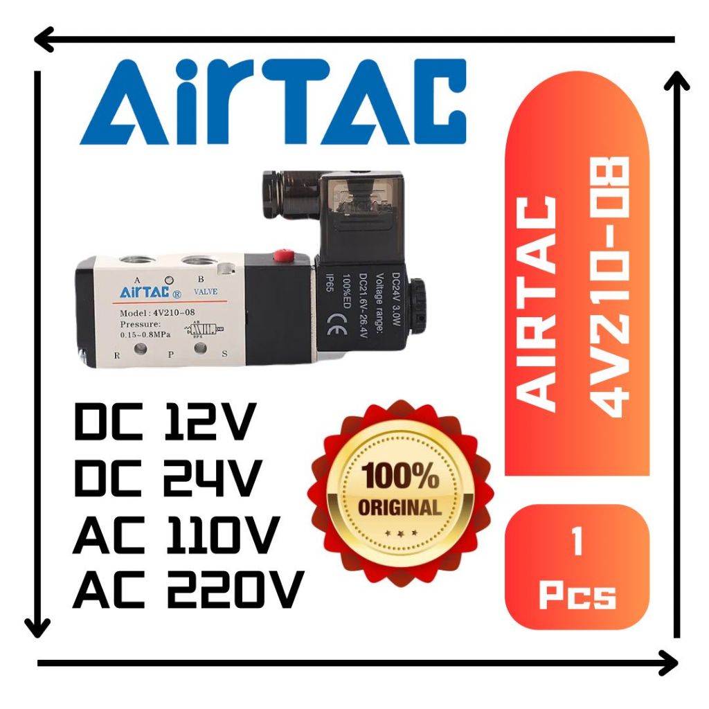 [ Ready Stock ] 100% ORIGINAL AIRTAC 4V210-08 1/4” Pneumatic 5/2 Way Single Solenoid Valve ...