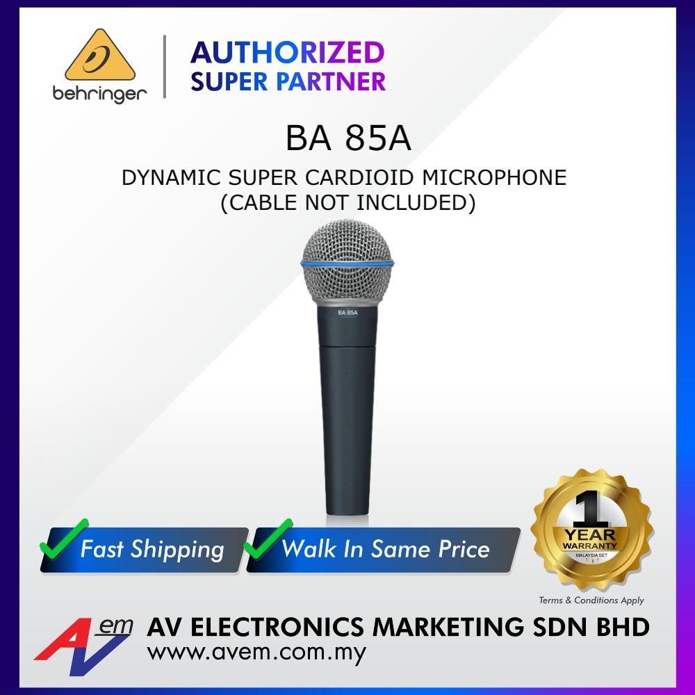 BEHRINGER BA 85A BA85A BA-85A Dynamic Super Cardioid Microphone ...