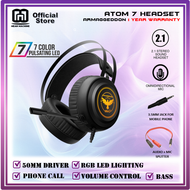 ARMAGGEDDON ATOM 7 RGB Stereo Strong Bass Over Ear Gaming Headset with ...