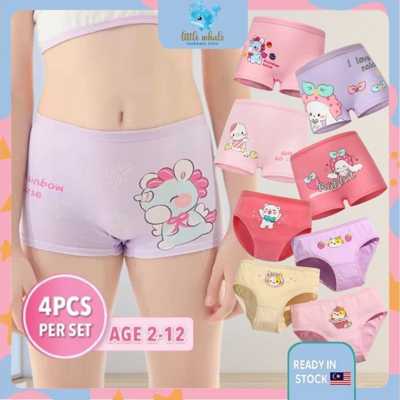 🐳4pcs set Baby Girl Underwear Cotton Soft Kids Girl Cotton Underwear Panties Seluar Dalam Budak ...