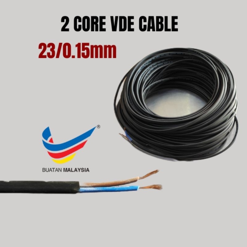 (100% Pure Copper) 23/0.15 x 2 Core Twin Flat VDE Cable *Black* Twin ...