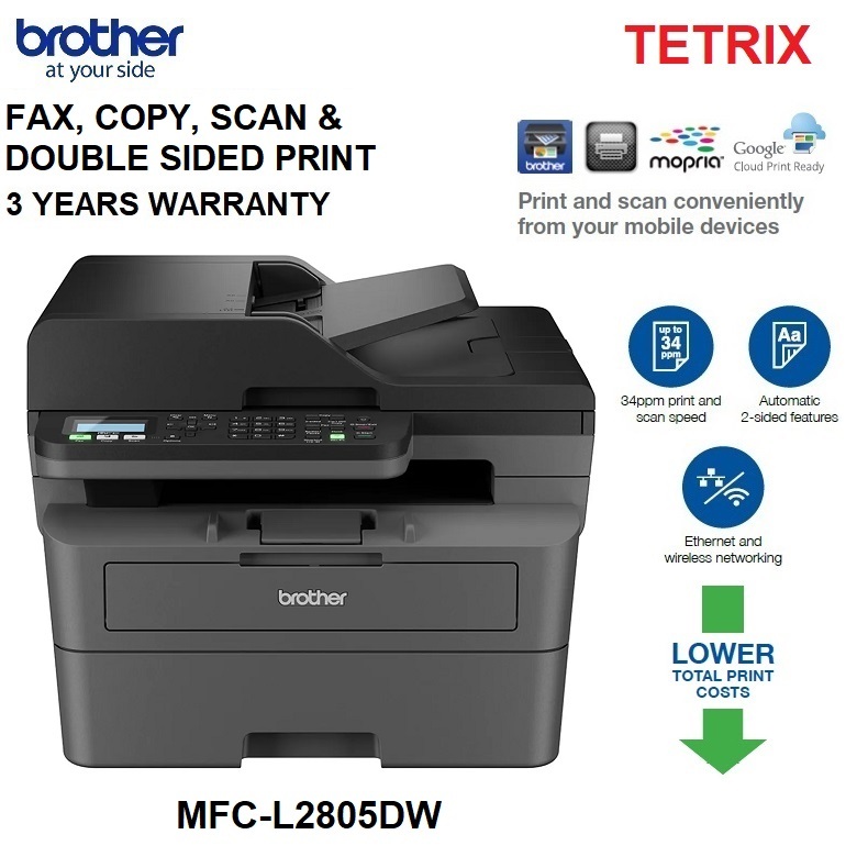 Brother MFC-L2805DW All in One Mono Laser Wifi Scan Fax Copy Duplex ...