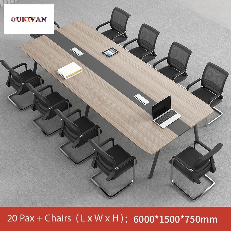 Long Meeting Table Meja Mesyuarat with Sliding Hidden Wire Box Office ...