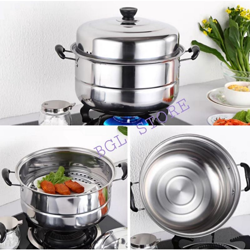 Stainless Steel Steamer Pot / Periuk Kukus ( 24cm / 26cm ) | Shopee ...