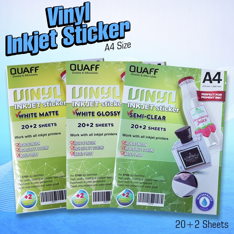 QUAFF Inkjet Sticker A4 PET Sticker/PP Pearl Sticker Waterproof (22 ...
