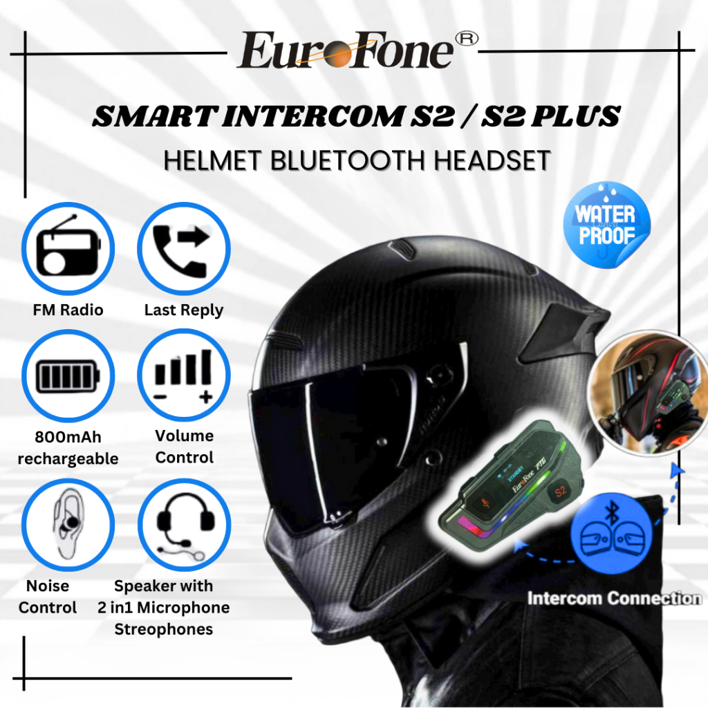 EUROFONE WIRELESS MOTOR HELMET BLUETOOTH HEADSET INTERCOM ( HELMET ...