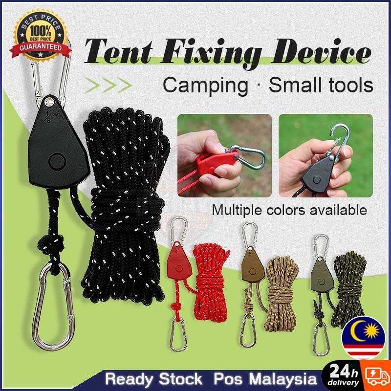 4M Camping Rope Pulley Adjuster Outdoor Tent Rope Buckle Reflective ...