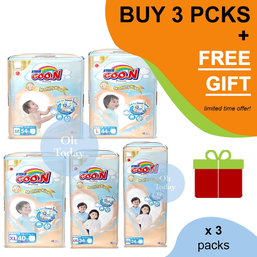 Goo.N Mommy Kiss Premium Pants Diapers (M54 / L44 / XL40 / XXL34 / XXXL24) x 3 pcks GooN - 1 CTN ...