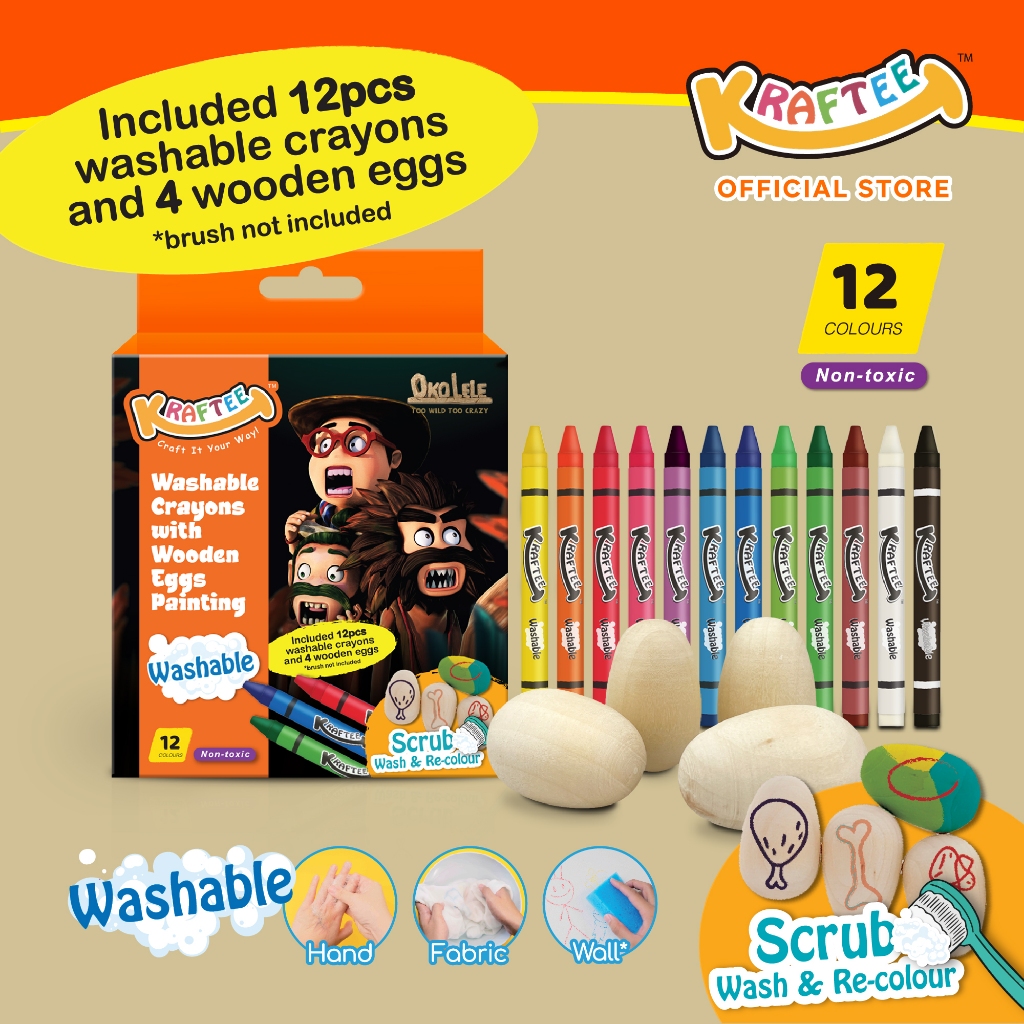 OkoLele x Kraftee Washable Crayons with Wooden Eggs Painting Kid ...