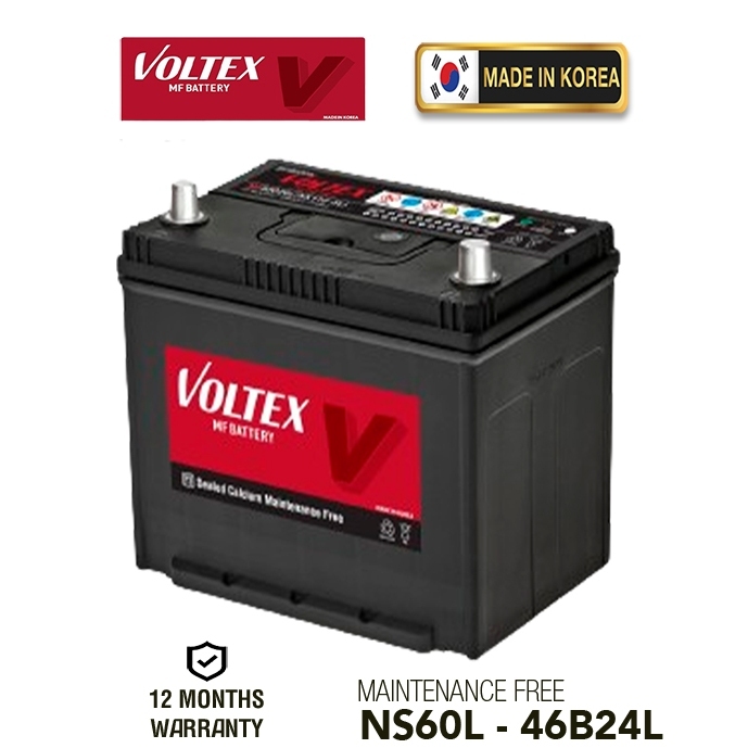 Bateri Kereta Voltex NS60L - 46B24L (KOREA) Maintenance Free for Proton Iswara, Waja, Toyota ...