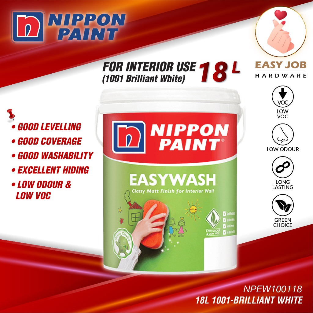 18L Nippon Paint Easy Wash 1001 Brilliant White Cat Putih Cat Dinding Interior Paint | Shopee ...