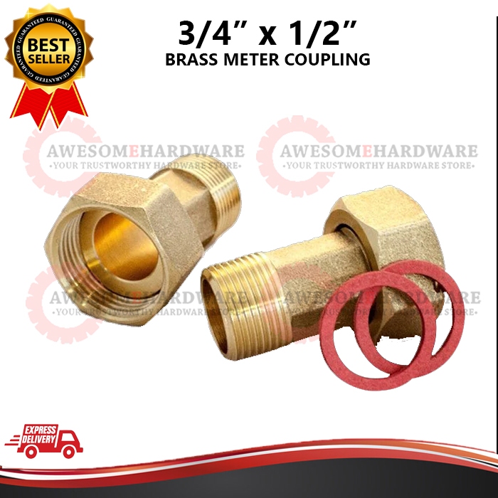 (1 PIECE) 3/4" x 1/2" BRASS METER COUPLING REDUCER WATER PIPE FITTING ...