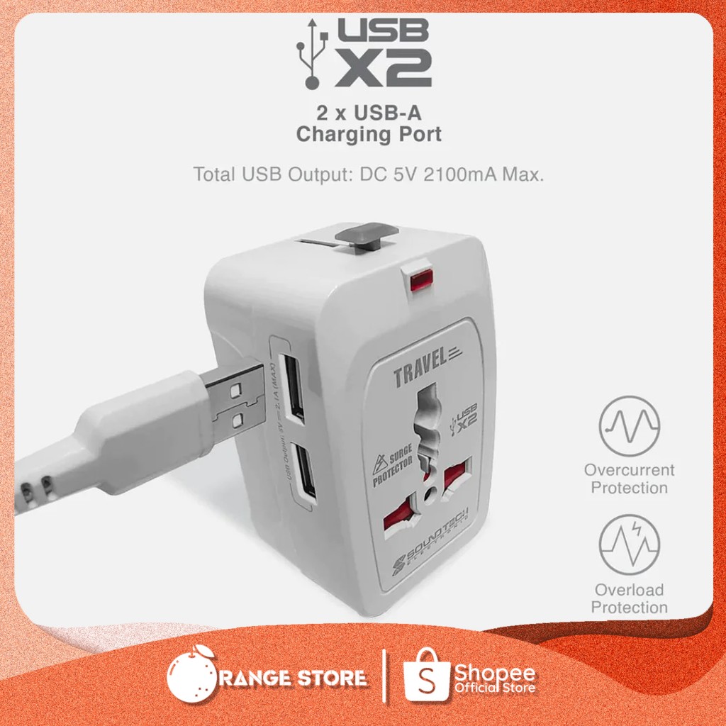 Worldwide Travel Socket Universal Travel Adapter 2.4A USB Port All in ...