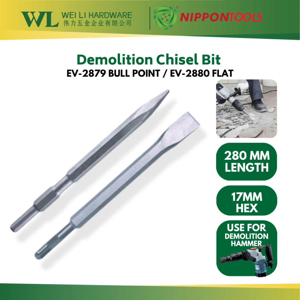 Stag Demolition Chisel Bit 17x280mm Hacker Bit Point Head Hex Head