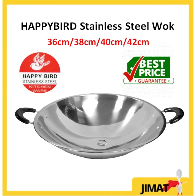 HAPPYBIRD 36cm/38cm/40cm/42cm Stainless Steel Wok/Kuali | Shopee Malaysia
