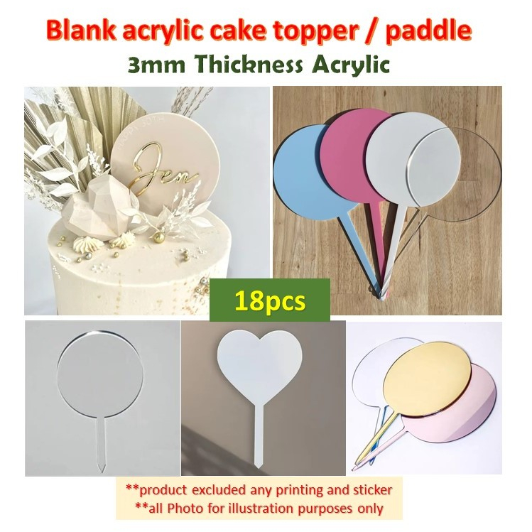 Blank acrylic cake toppers paddle - cake decoration - cake topper stick ...