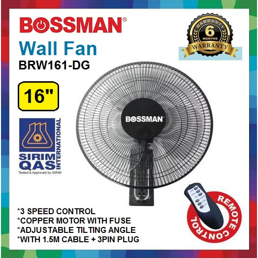 Bossman 16" 18" Wall Fan With Remote Controller / Kipas Dinding ...
