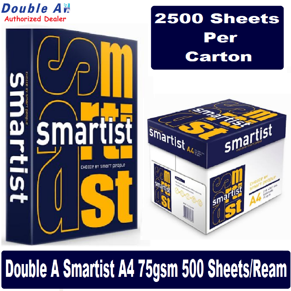 DOUBLE A Smartist A4 Paper 75gsm 2500 Sheets (5 ream per box) Upgrade From 70gsm | Shopee Malaysia