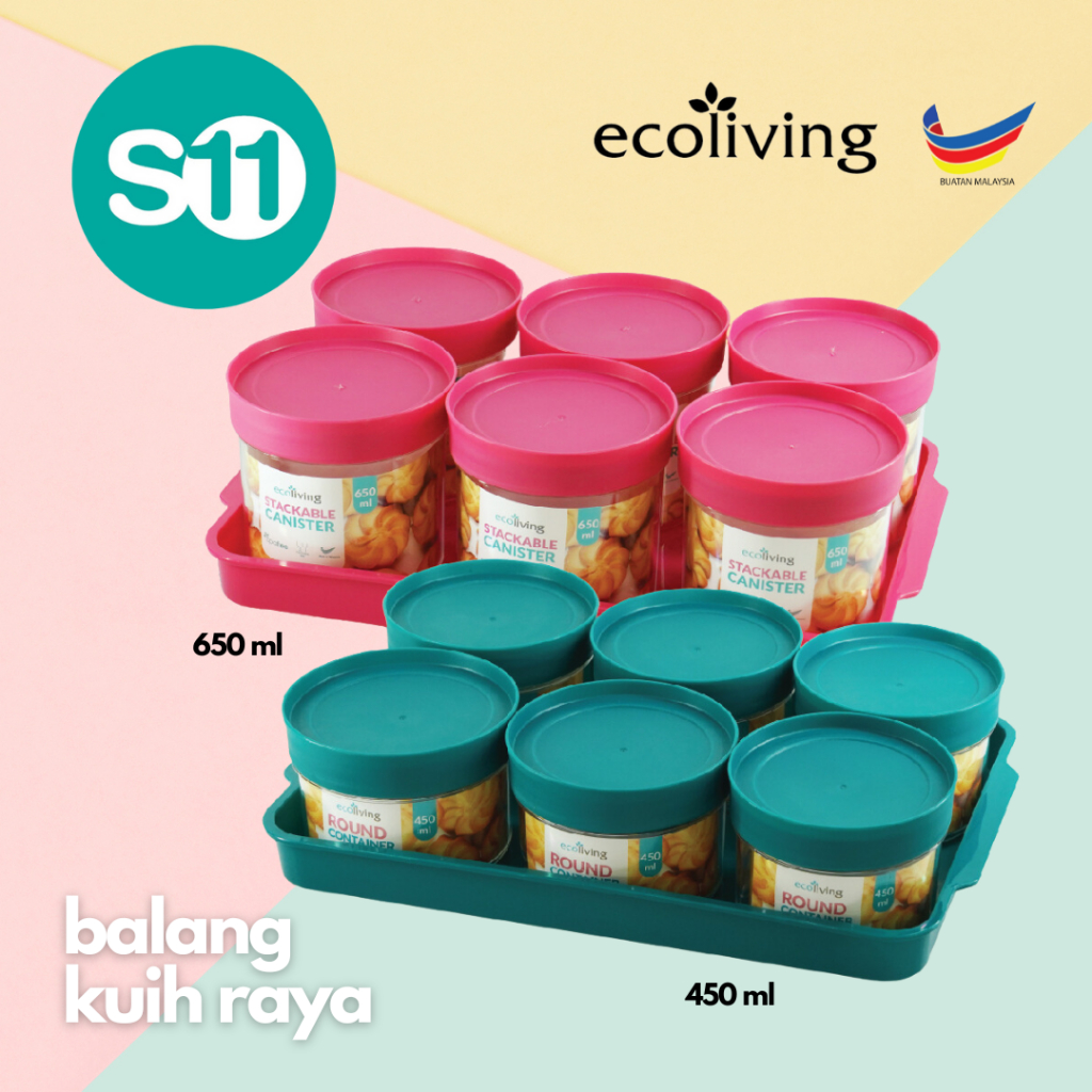 S11 x EcoLiving Balang Biskut dengan Dulang 550&650ml(6pcs/Pack) Kuih ...