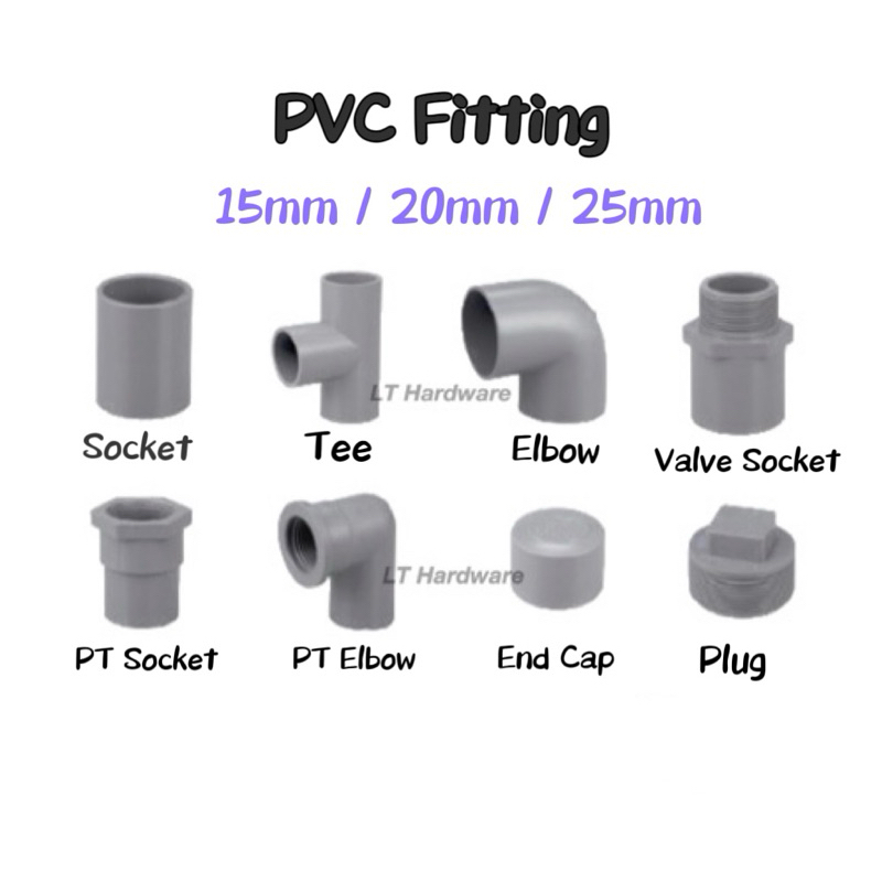 PVC Fitting Penyambung Paip Connector-Socket/Elbow/Tee/PT Socket Elbow Tee/Valve Socket/Plug/End ...