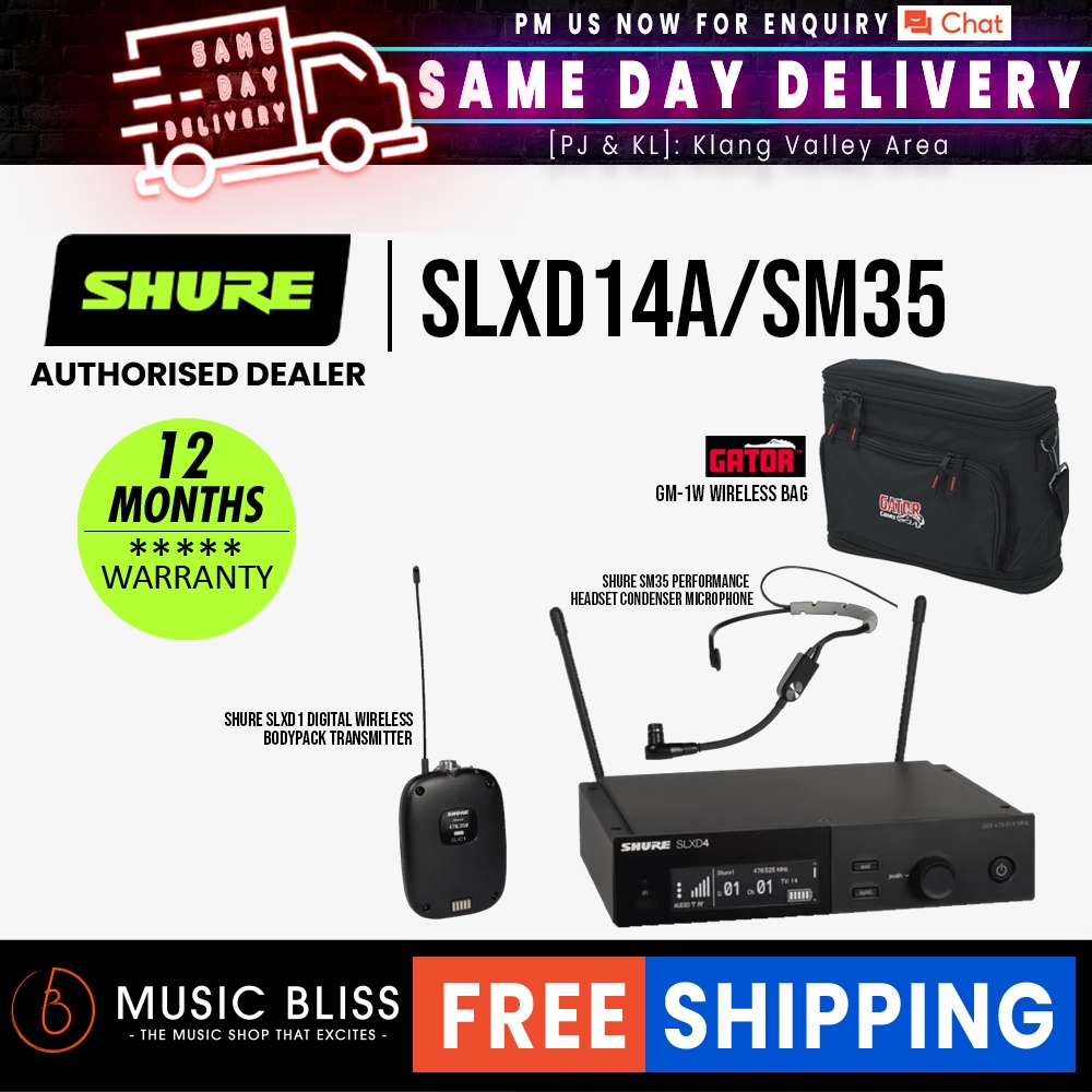 Shure SLXD14/SM35 Wireless System with SLXD1 Bodypack Transmitter and SM35 Headset Microphone ...