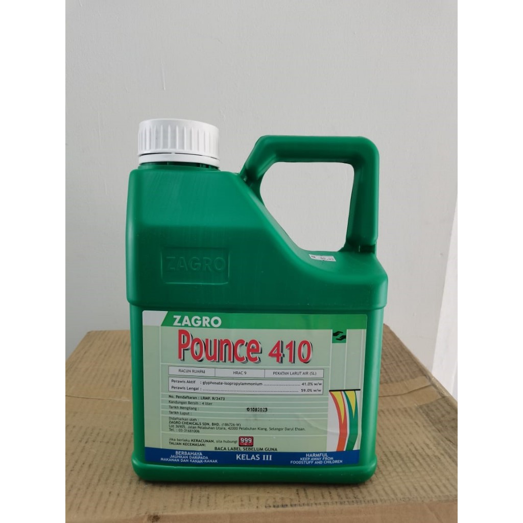 Pounce 410 Zagro 4L Glyphosate Isopropylammonium 41.0% Racun Rumput ...