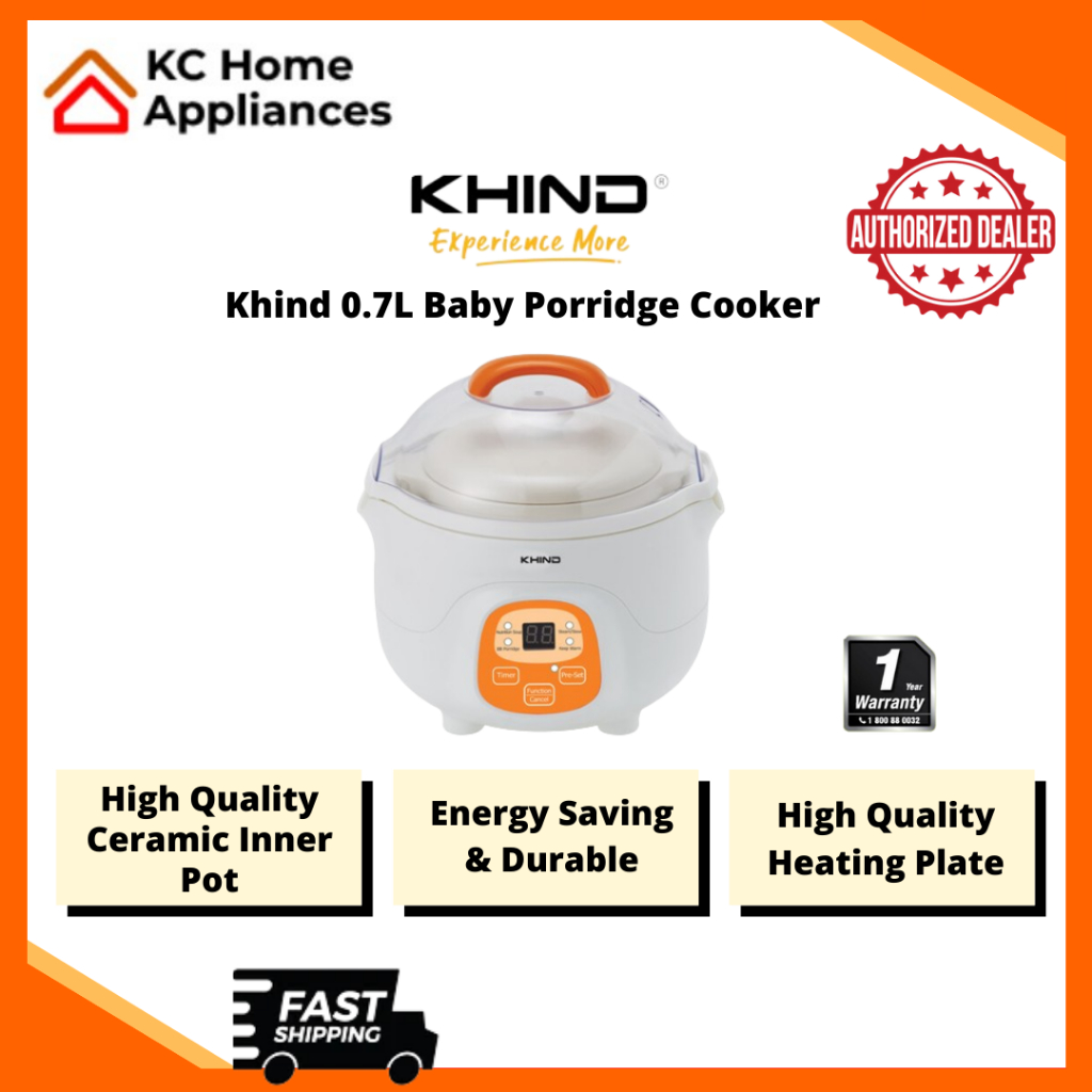 Khind 0.7L Porridge Soup Cooker | 120W | Pre-set Timer Function ...