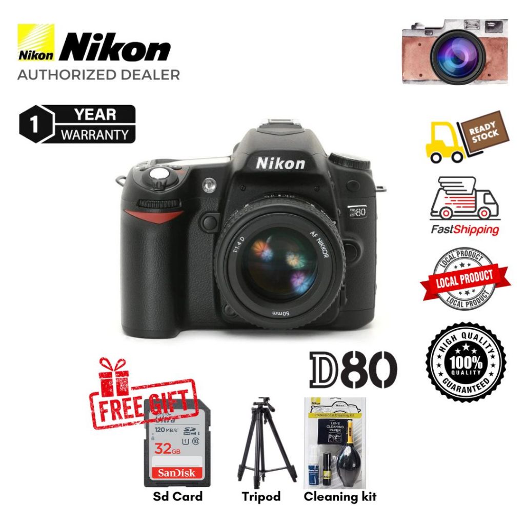 Nikon D80 10.2MP Digital SLR Camera Kit with 18-55mm ED AF-S DX Zoom (1 Year Warranty ) | Shopee ...