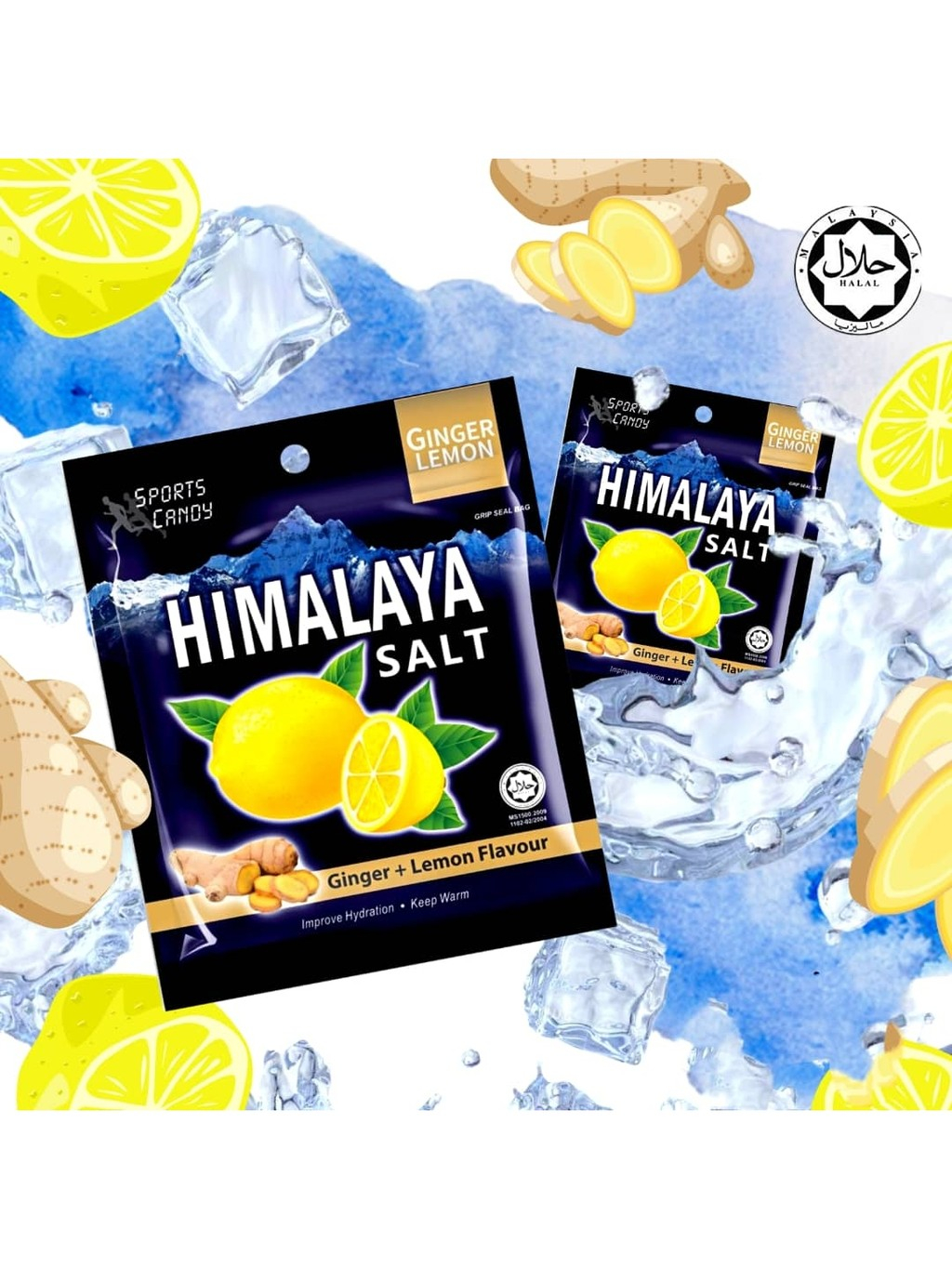 Ginger Himalaya Salt Sport Candy Ginger + Lemon Flavour 15g x 12pkt ...