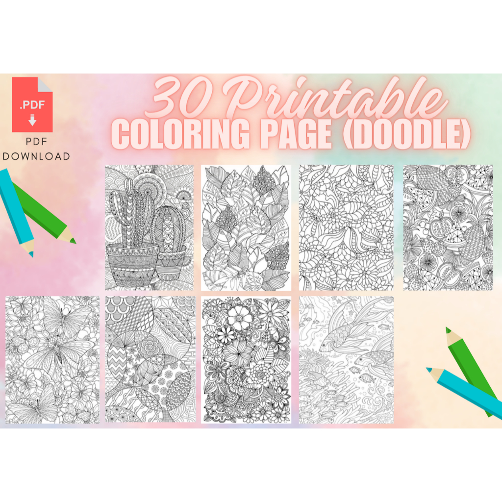 [PDF] 30 Pictures DOODLE Printable Colouring Pages | Shopee Malaysia