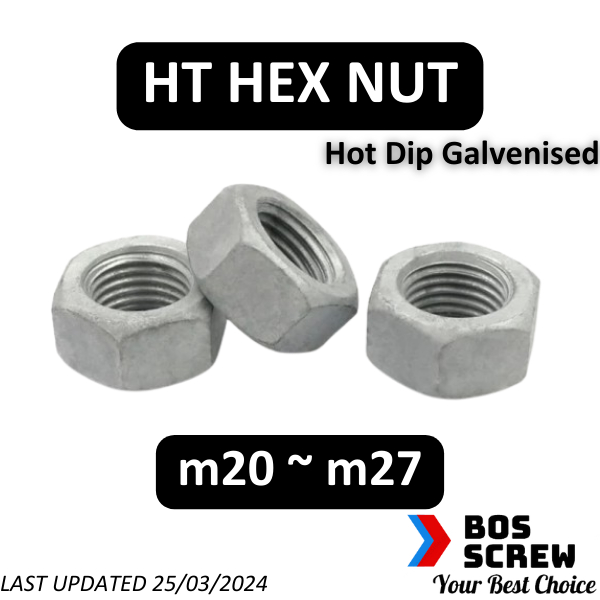HDG HT Hex Nut m20 ~ m27 (DIN 934) (Normal Thread, Benang Kasar) (Nut ...