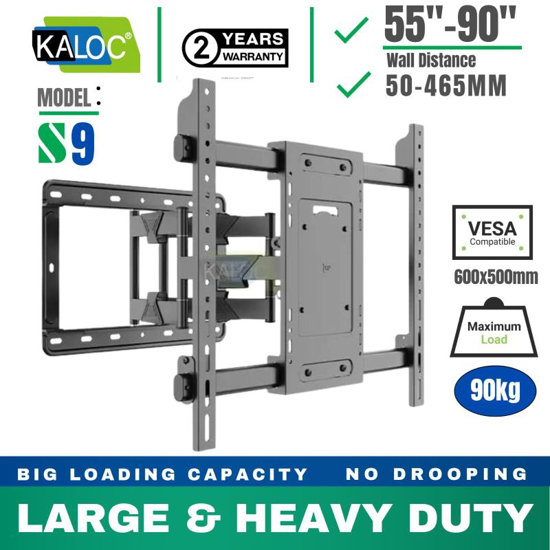 KALOC S9 Heavy Duty 55"-90" Full Motion Load 90kg Wall Mount Tv Bracket ...